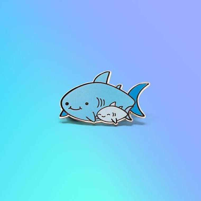 Shark Friends! – Baby Shark Enamel Pin – Wandering Moon Crafters Guild